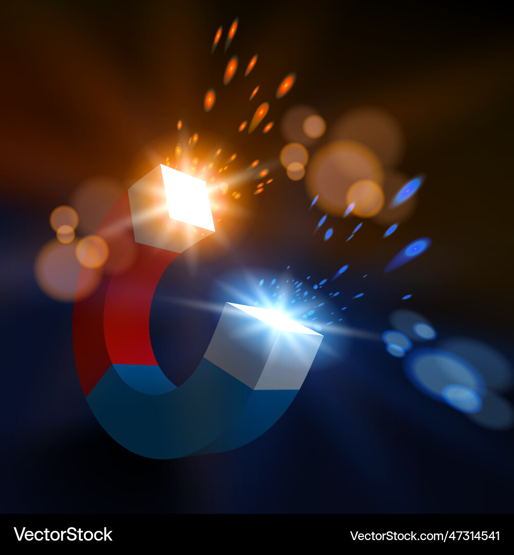 Red horseshoe u-shaped magnet with sparks effects Vector Image