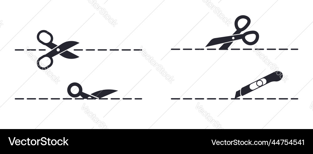Scissor cutting set with line Royalty Free Vector Image