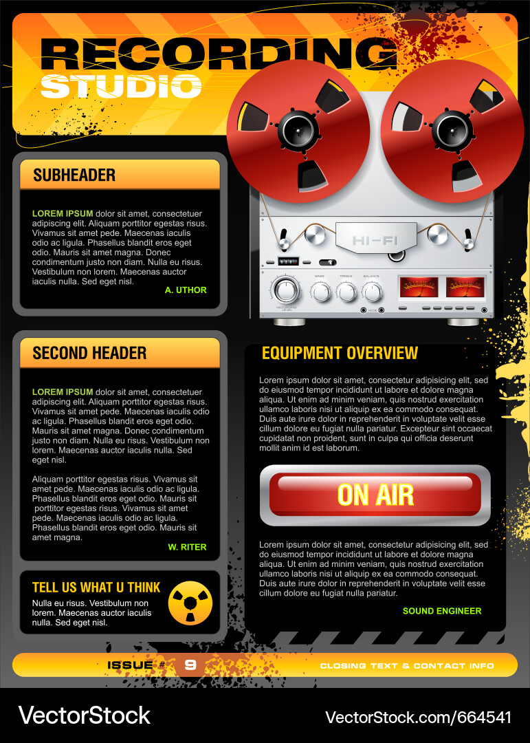 Sound recording studio brochure flyer detailed Vector Image