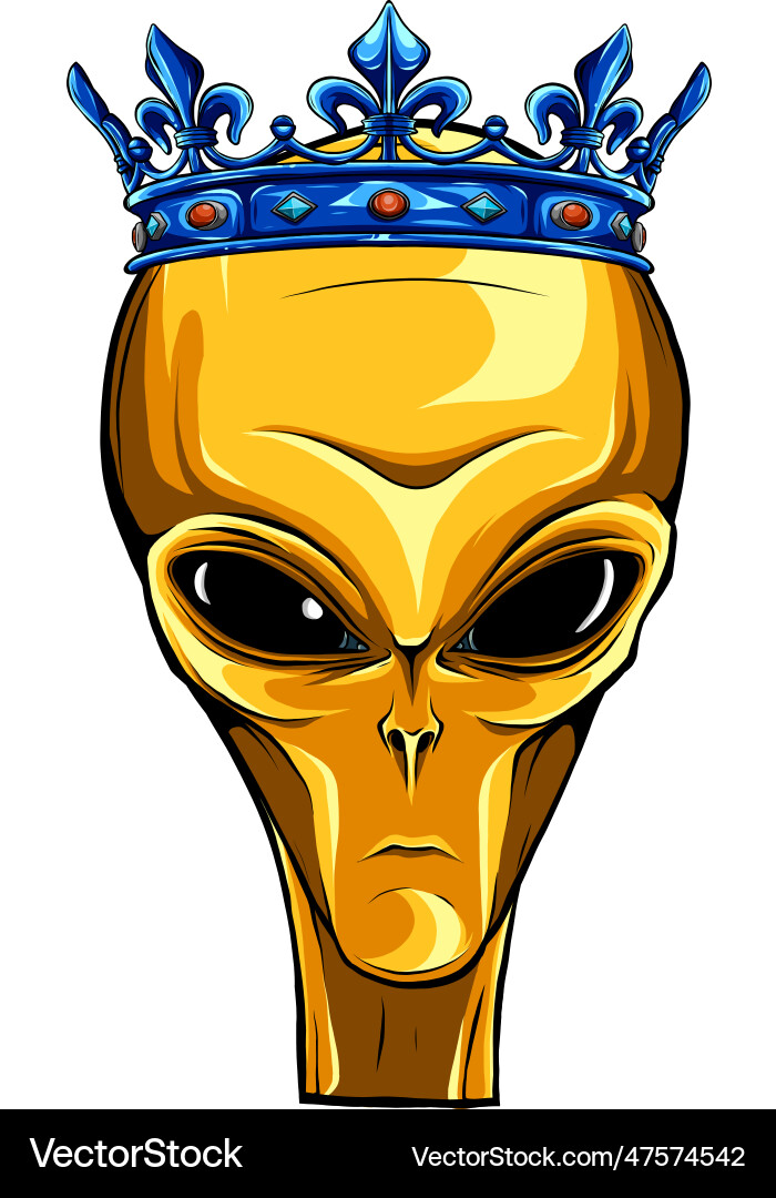 Alien Head with Royal Crown Royalty Free Vector Image
