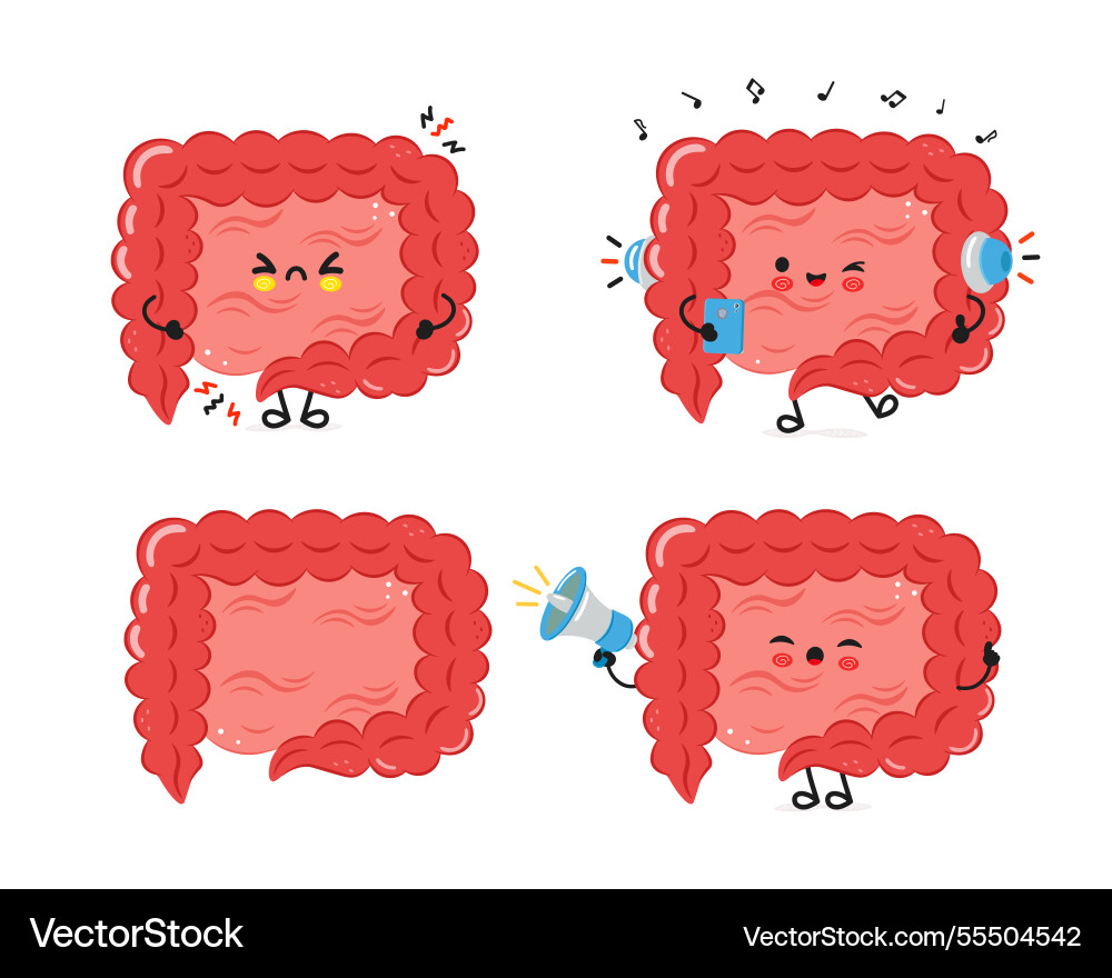 Cartoon intestines with various expressions Vector Image