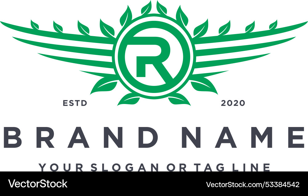 Kreativer Buchstabe r Blatt Flügel Logo Design Konzept