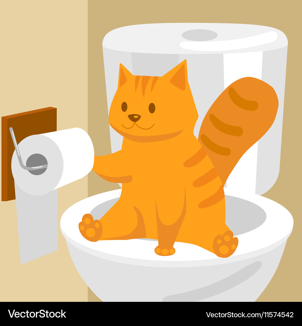 Cute Ginger Cat on Toilet Royalty Free Vector Image