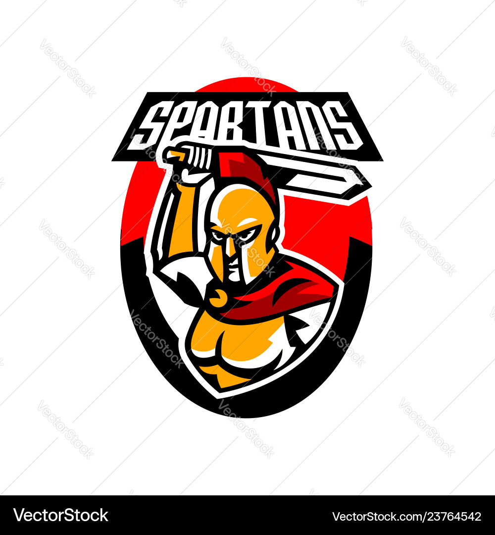 Emblem logo badge spartan with a sword ancient Vector Image