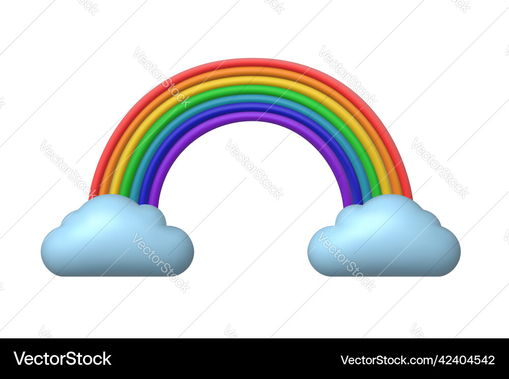 Rainbow with clouds in 3d effect volume Royalty Free Vector