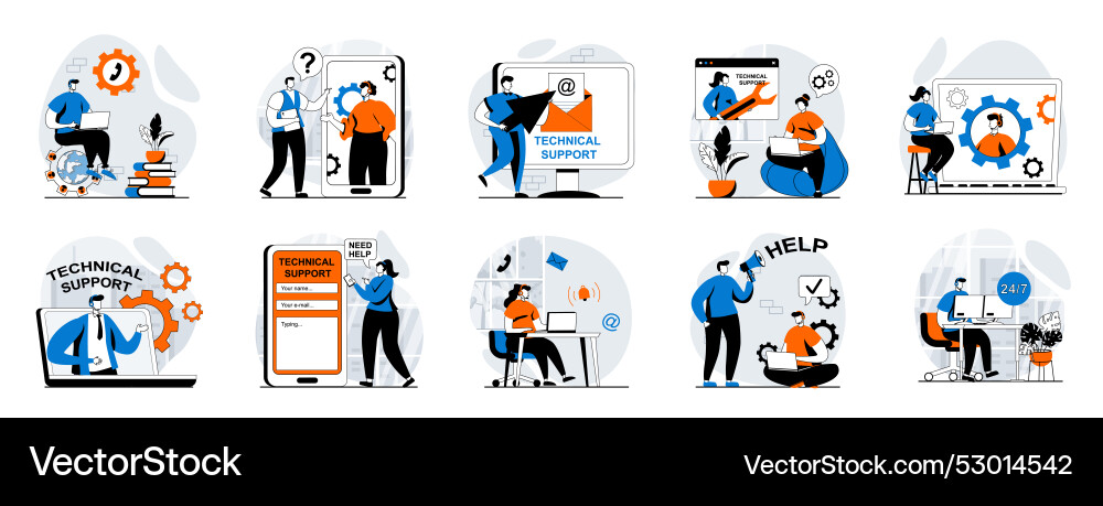 Technical support web concept with people scenes Vector Image