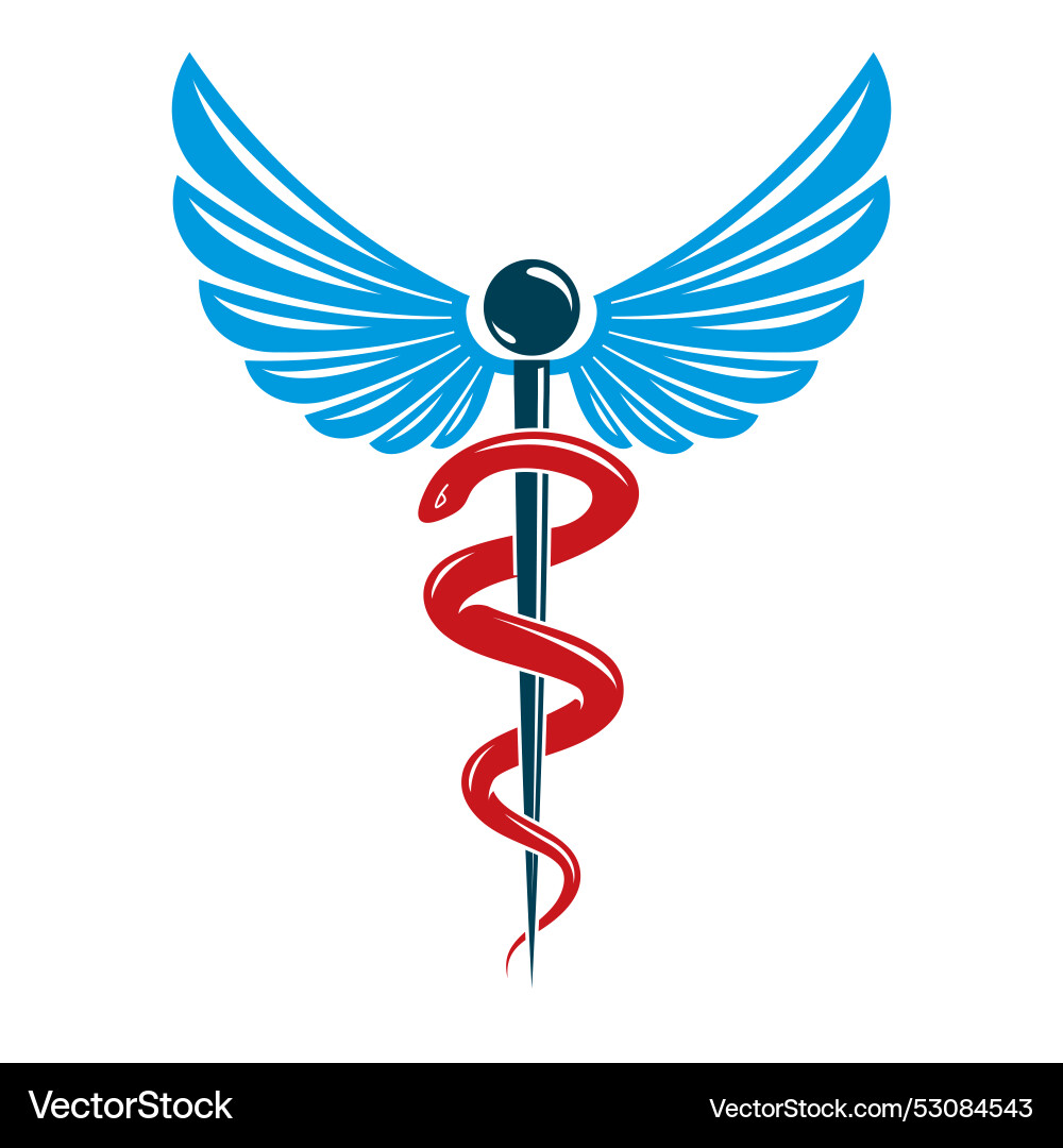 Caduceus symbol made using bird wings Royalty Free Vector