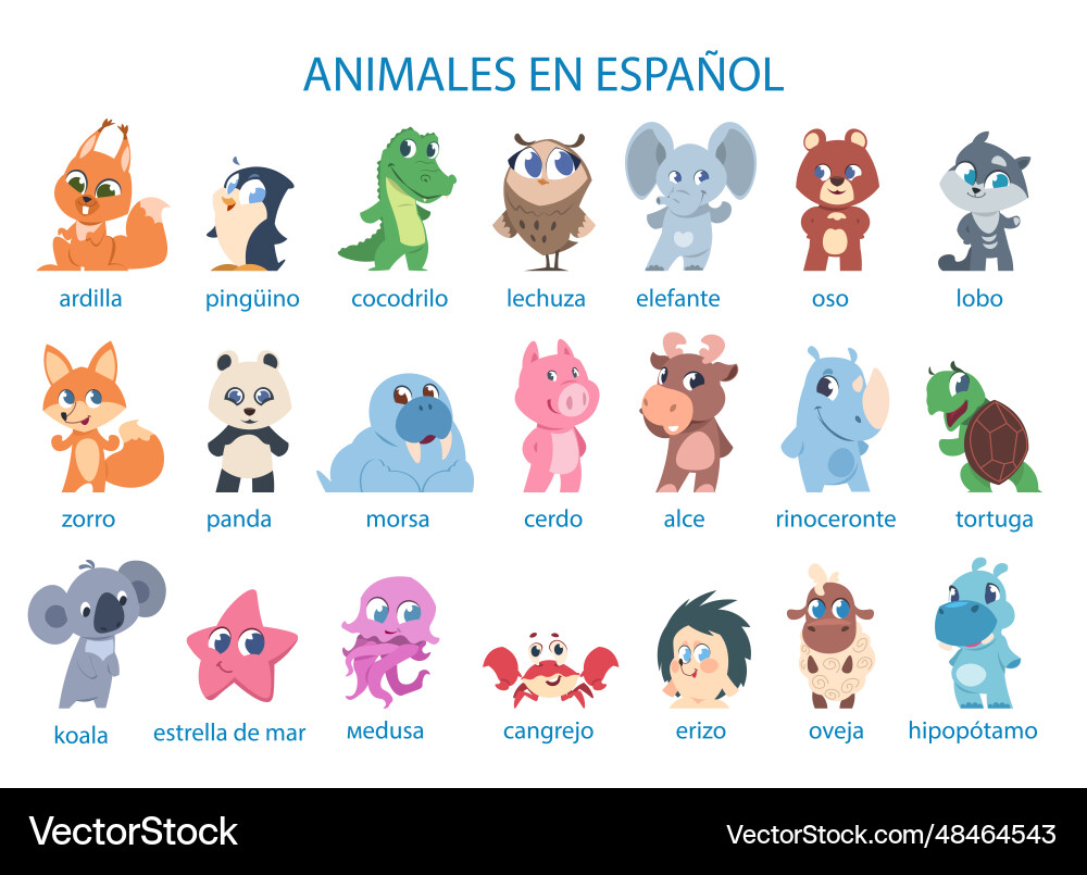 Cartoon animals language learning kids education Vector Image