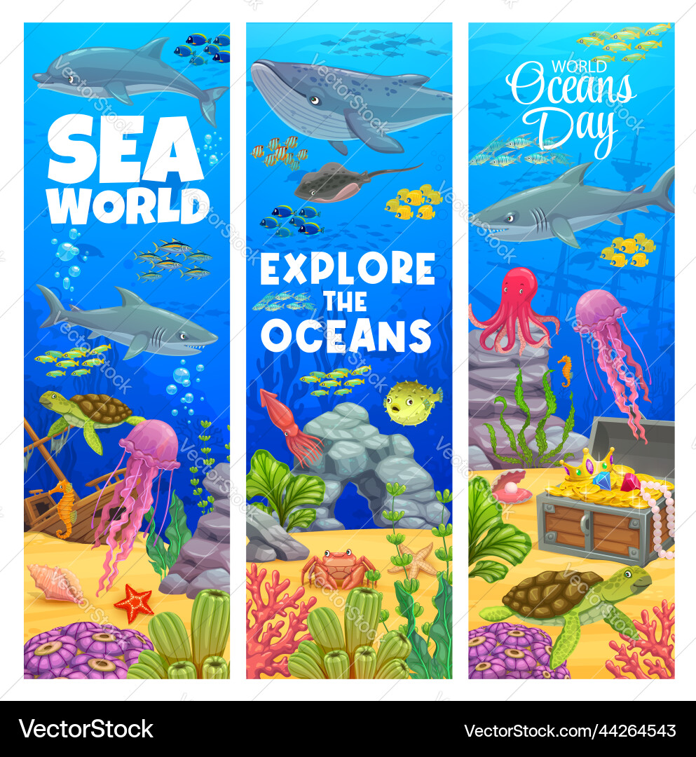 Cartoon underwater landscape banners sea bottom Vector Image