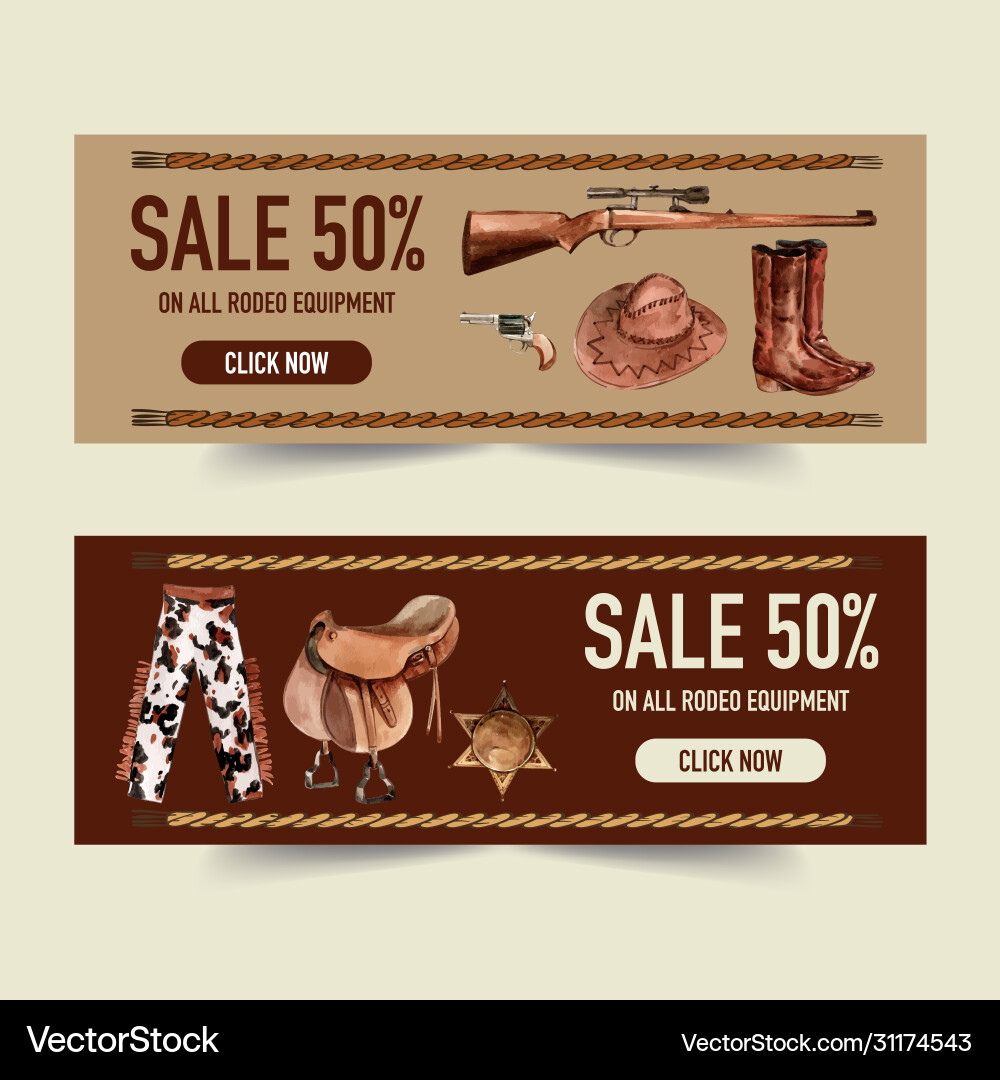 Cowboy banner design with gun hat boots – Free Vector | VectorStock