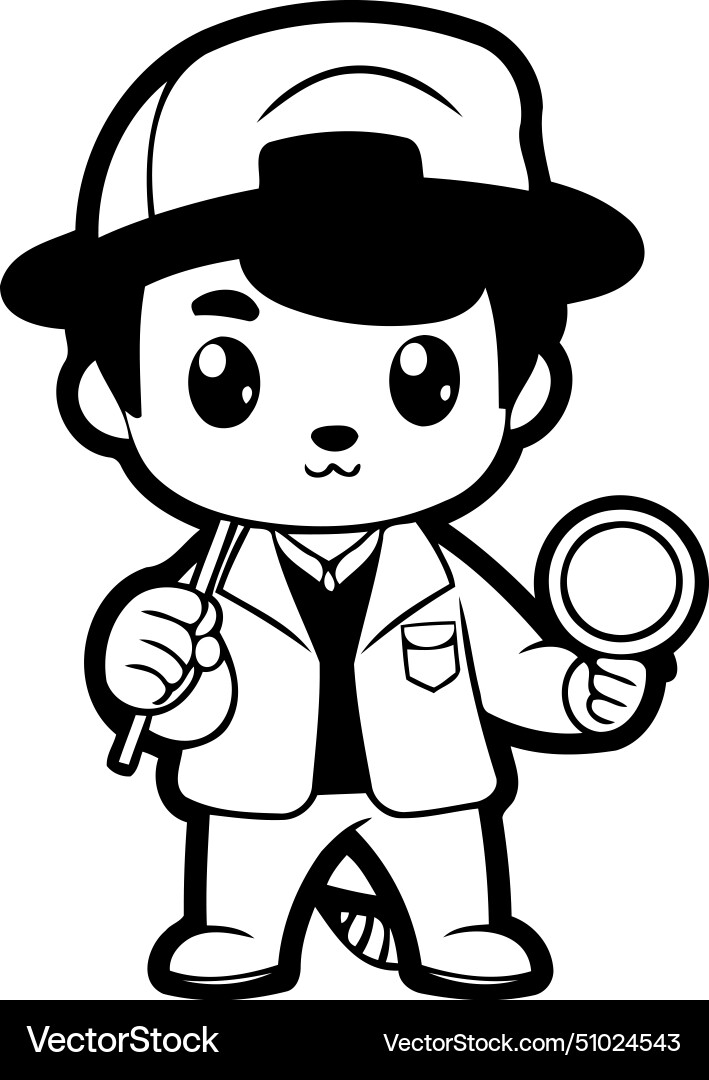 Cute detective boy holding a magnifying glass Vector Image