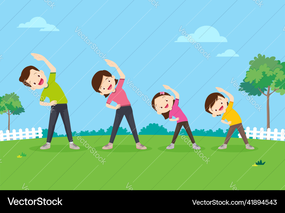 Family and kids doing exercises Royalty Free Vector Image
