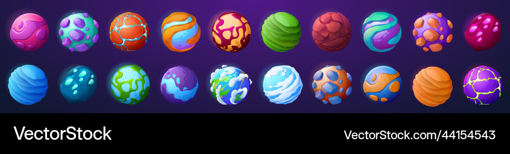 Fantasy planets and asteroids icons for space game