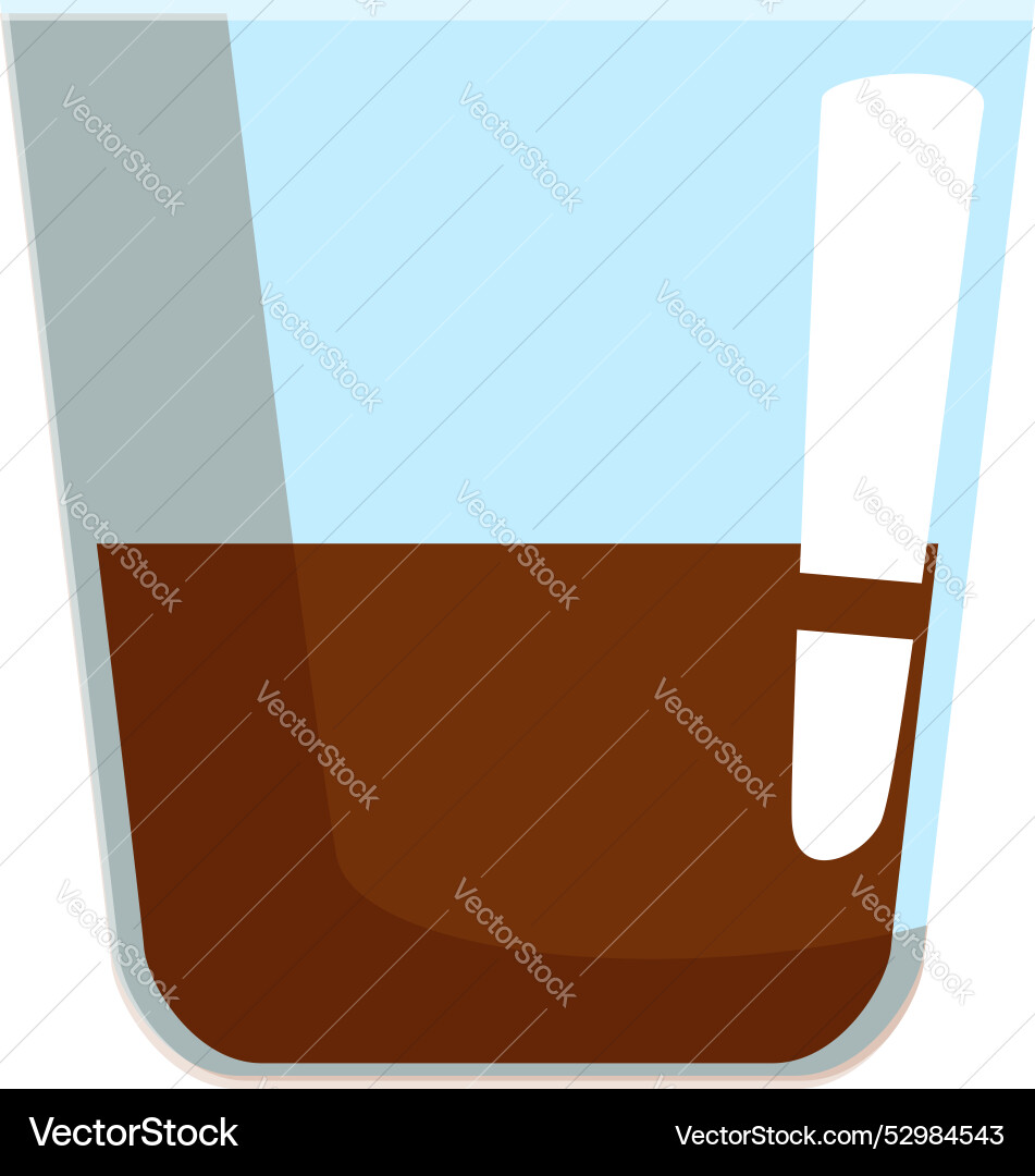 Glass cup containing dark liquid and stir stick Vector Image