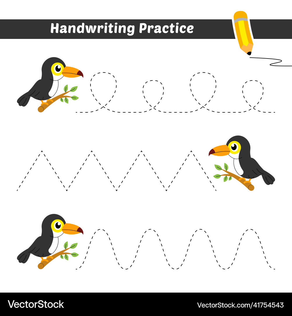 Handwriting practice for kids with toucan bird Vector Image