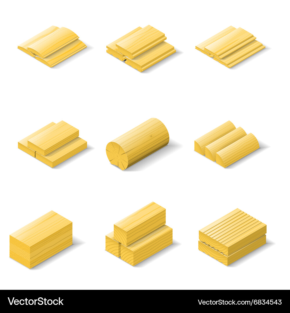 Lumber isometrische detaillierte Icon-Set Vektorbild