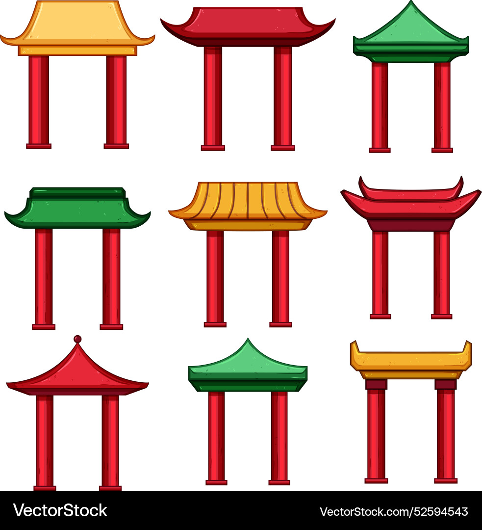 Pagoda Dach Set Cartoon Lizenzfreies Vektorbild