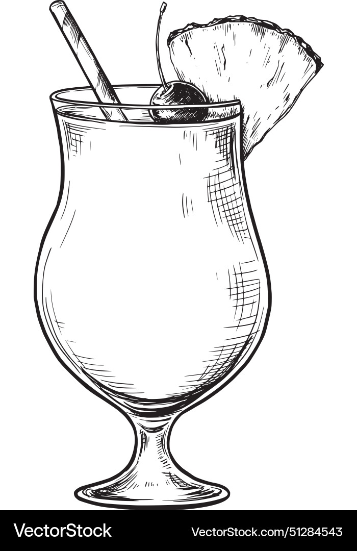 Pina colada cocktail vintage sketch drawing Vector Image