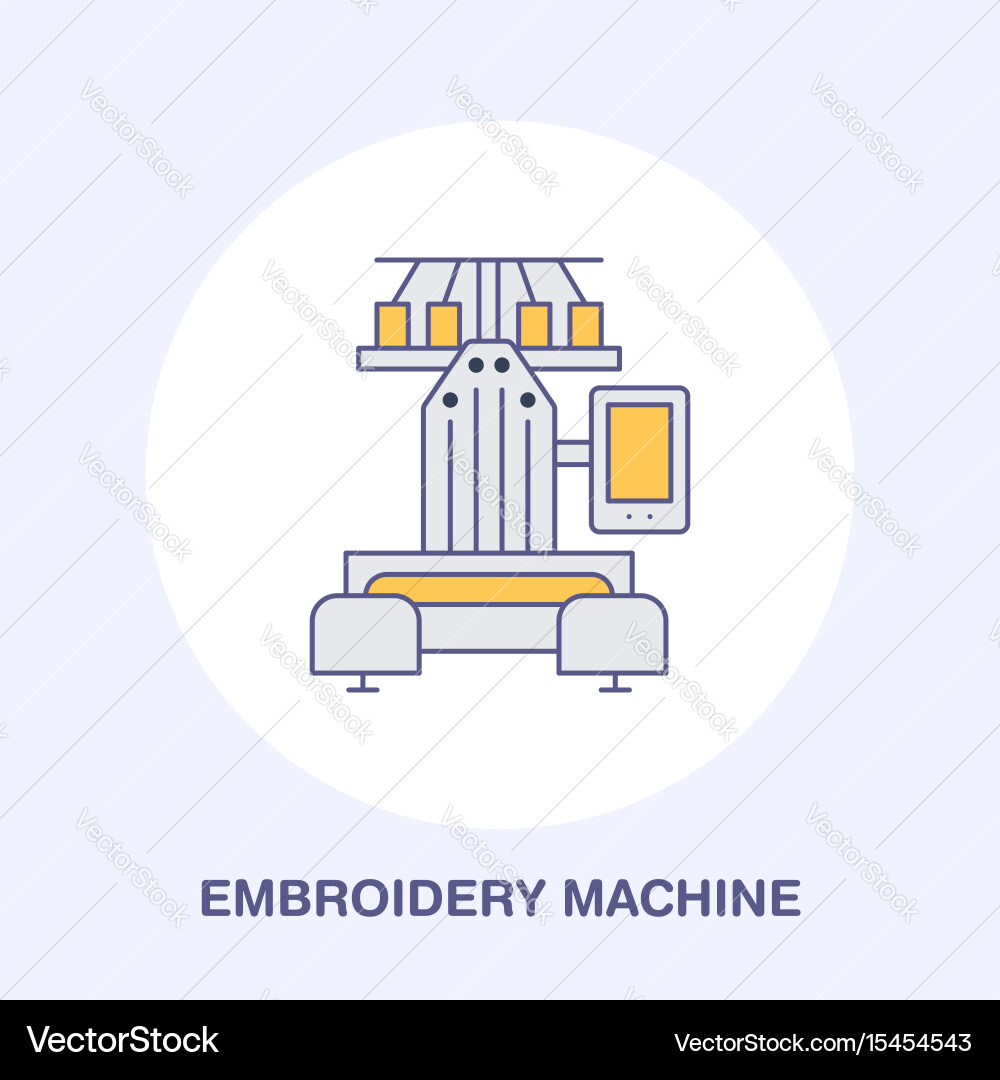 Sewing embroidery machine flat line icon logo Vector Image
