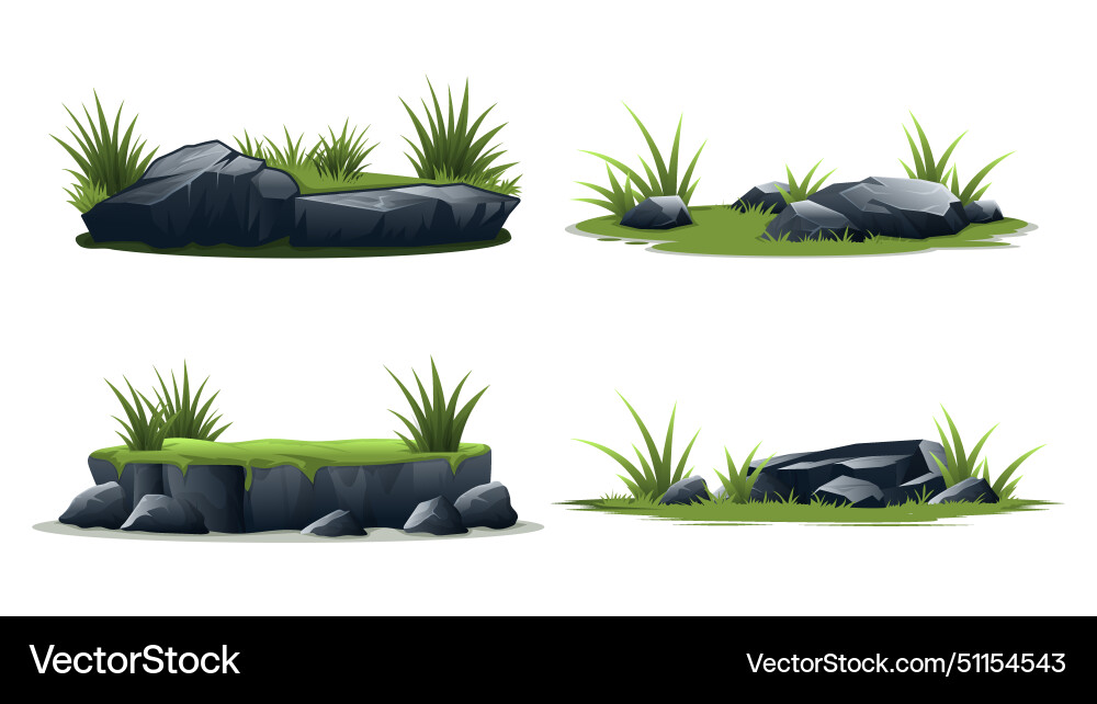 Stone grass and bush elements collections Vector Image