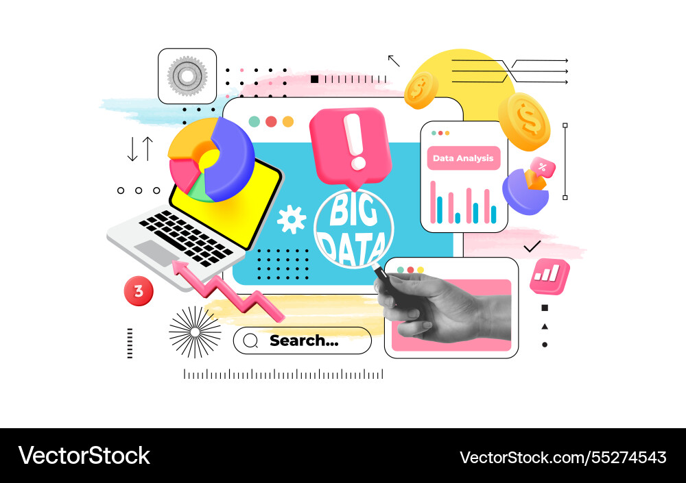 Trendy collage poster design - data analysis Vector Image