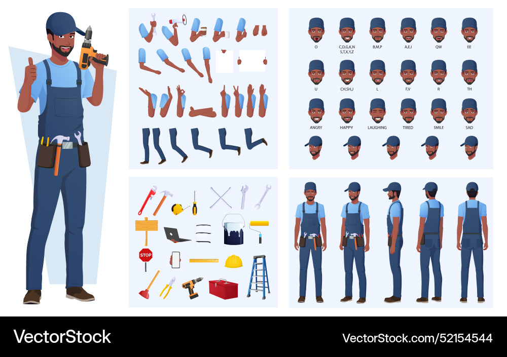 Black maintenance engineer character creation Vector Image