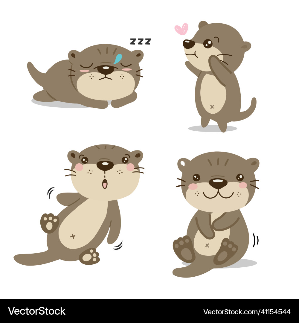 Cute cartoon otters in different actions Vector Image