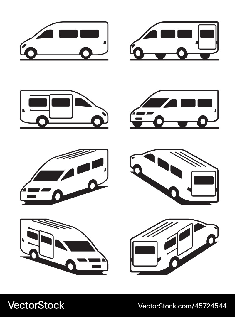 Passenger van in different perspective Royalty Free Vector