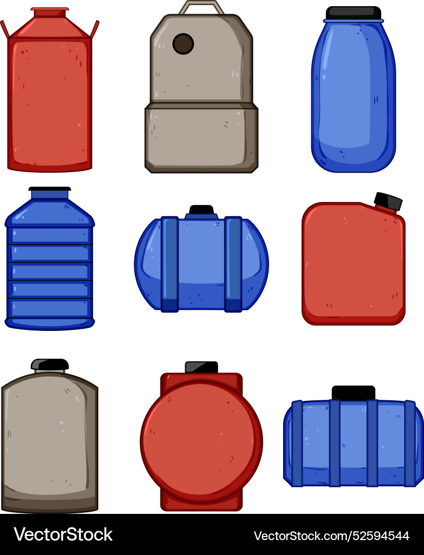 Plastic tank set cartoon Royalty Free Vector Image