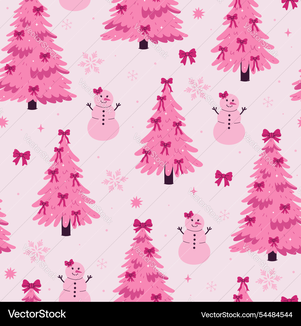 Seamless pattern with pink christmas trees Vector Image