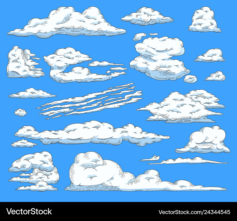 Abstract sketch blue sky clouds icon Royalty Free Vector