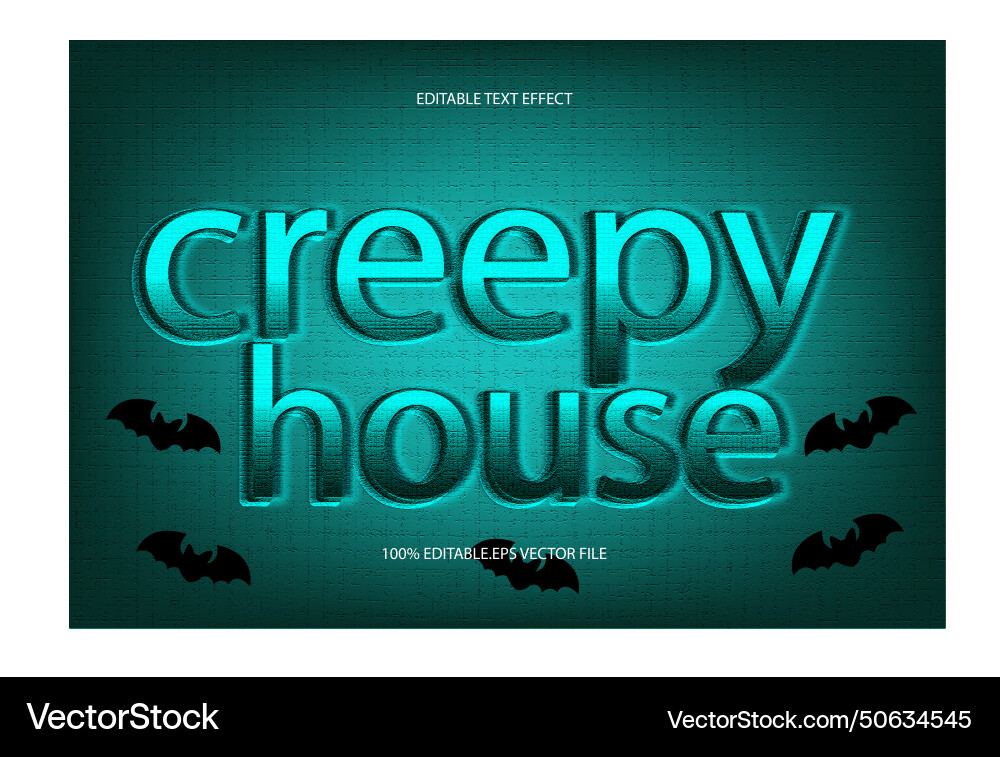 Creepy house editable text effect 3d emboss Vector Image