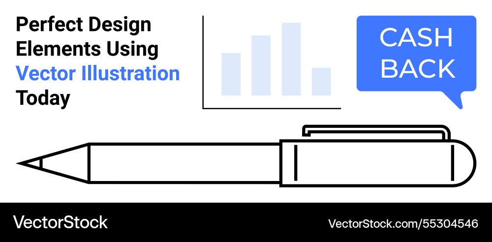 Cashback offer highlighted with a pen bar chart Vector Image