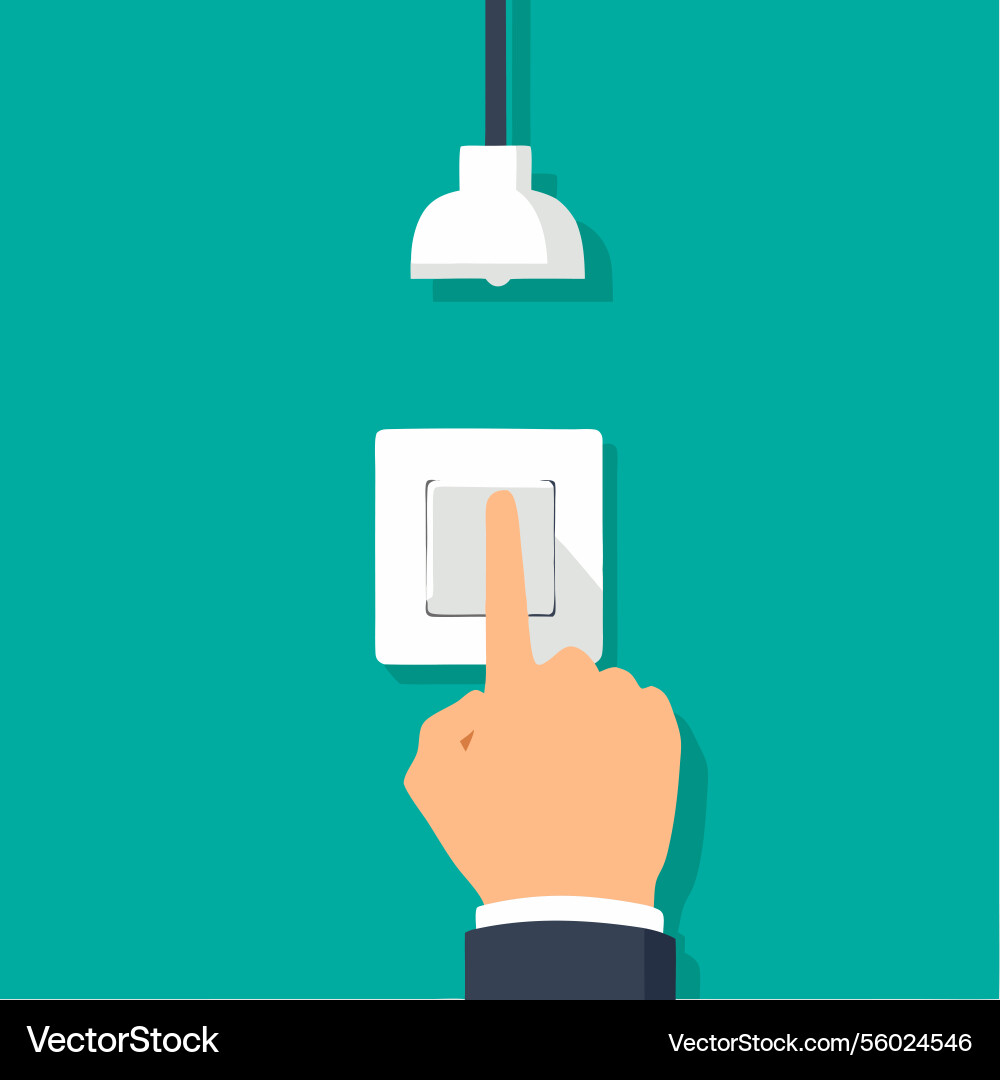Hand turning on a light switch with hanging lamp Vector Image