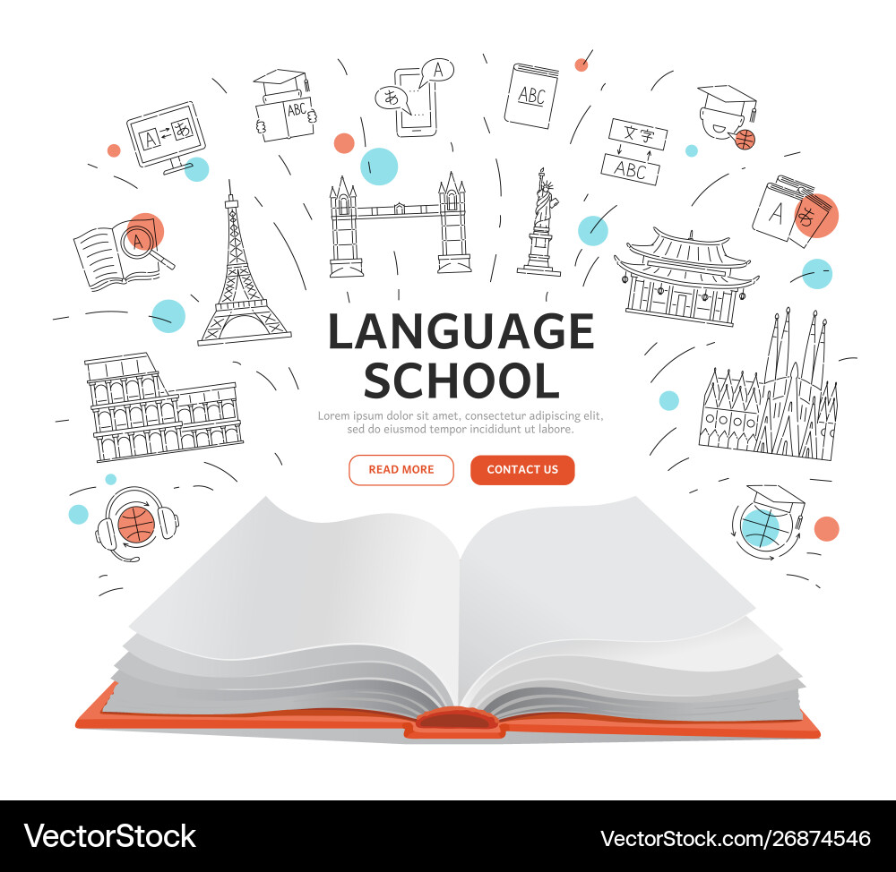 Language school landing page - open book Vector Image