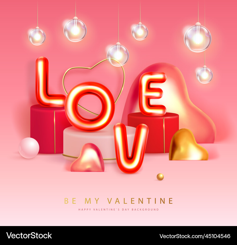 Valentines day poster with 3d chromic letters Vector Image