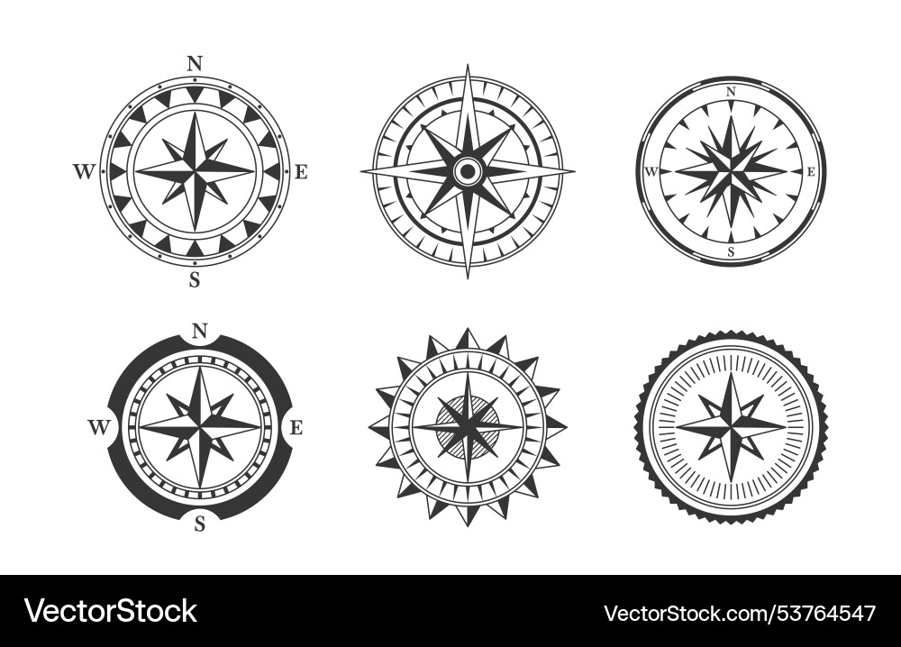 Collection of compass designs featuring black Vector Image