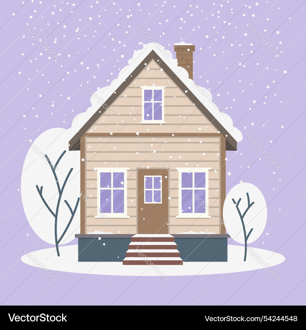 Cartoon house winter landscape Royalty Free Vector Image