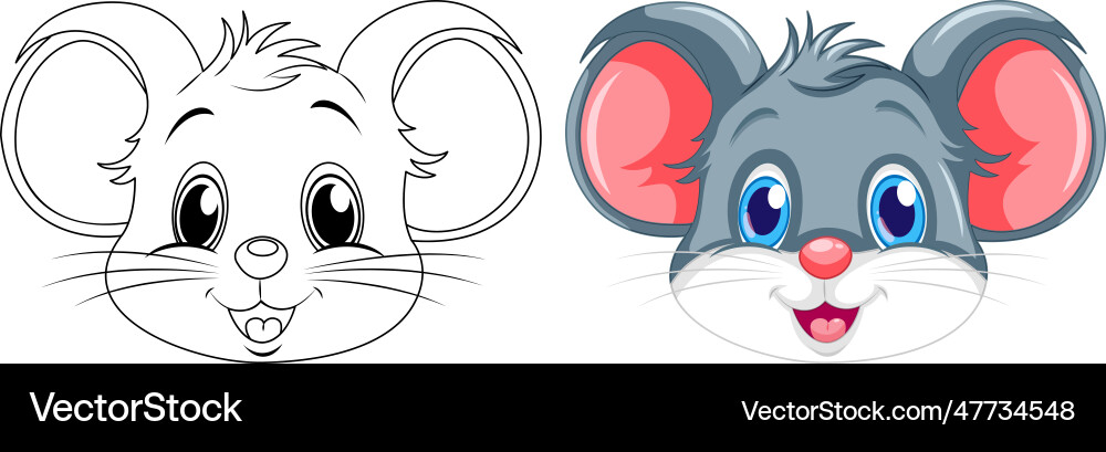 Coloring cute rat cartoon and its colour Vector Image