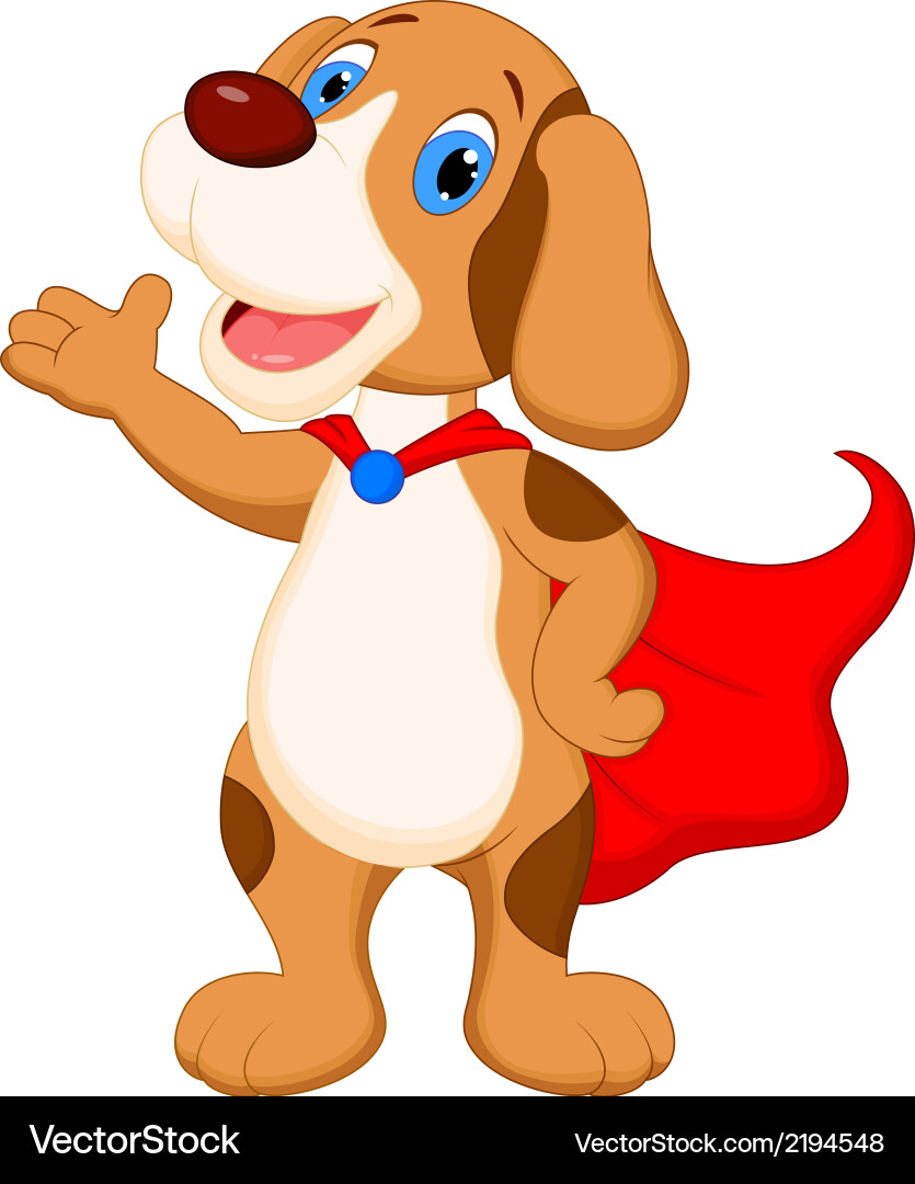 Cute super dog cartoon presenting Royalty Free Vector Image