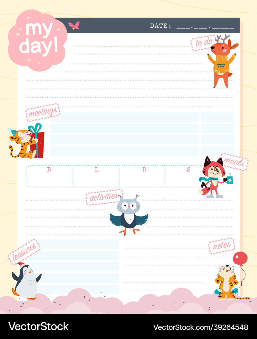Daily planner page design template calendar Vector Image