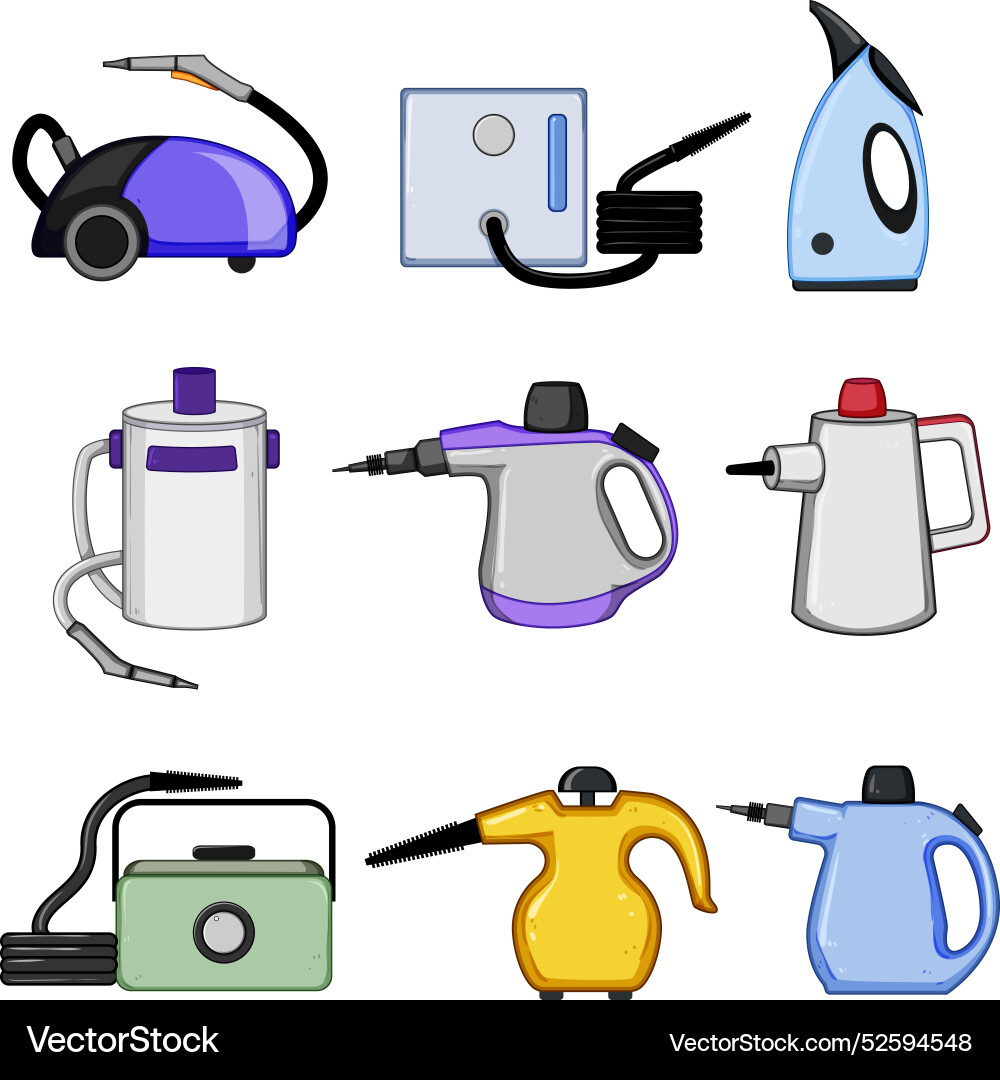 Steam cleaner set cartoon Royalty Free Vector Image