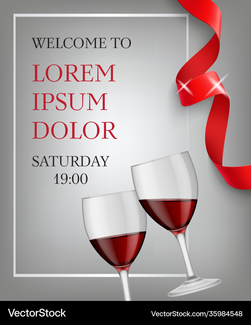 Welcome to lettering and two glasses with wine Vector Image