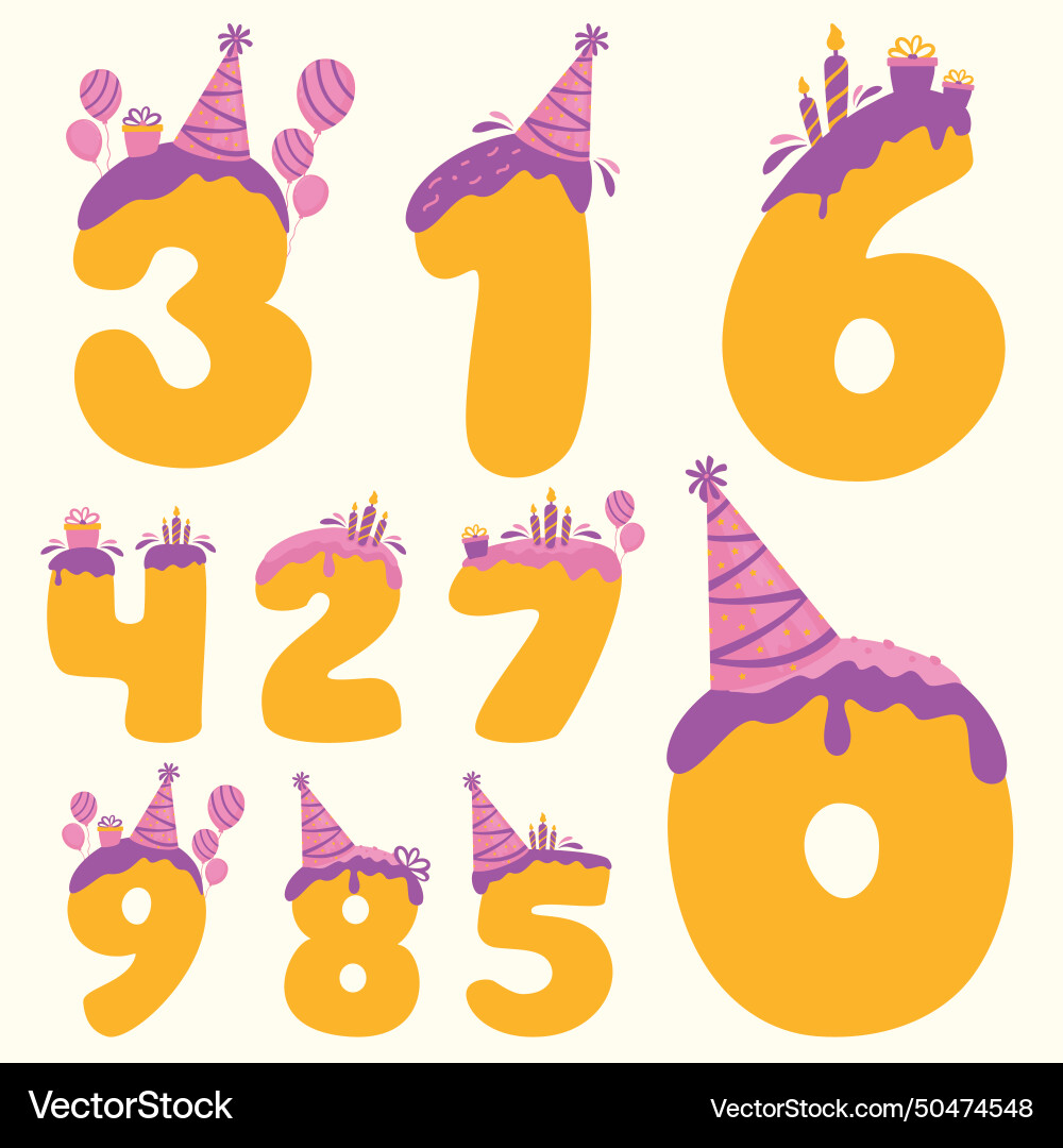 Yellow birthday number collection Royalty Free Vector Image