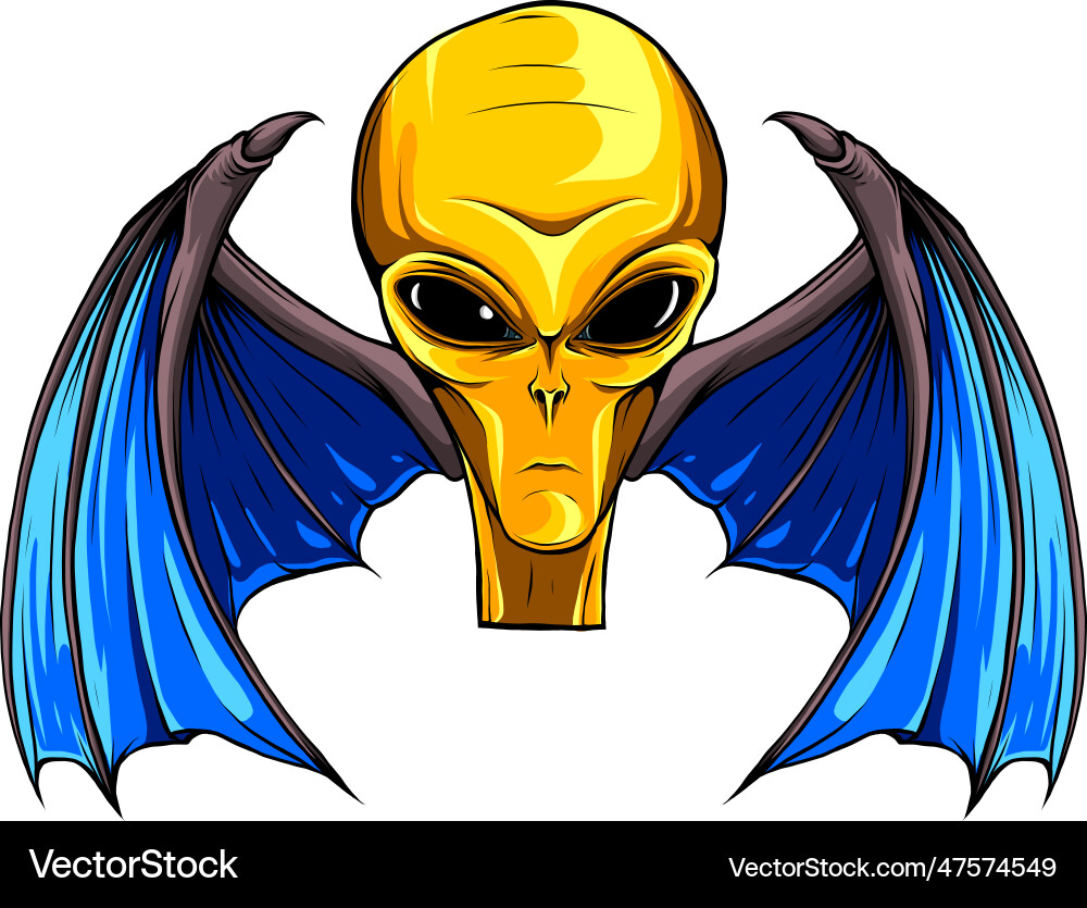 Alien head with bat wings Royalty Free Vector Image