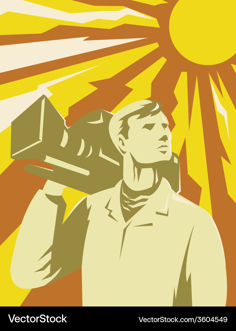 Cameraman film crew with video camera Royalty Free Vector