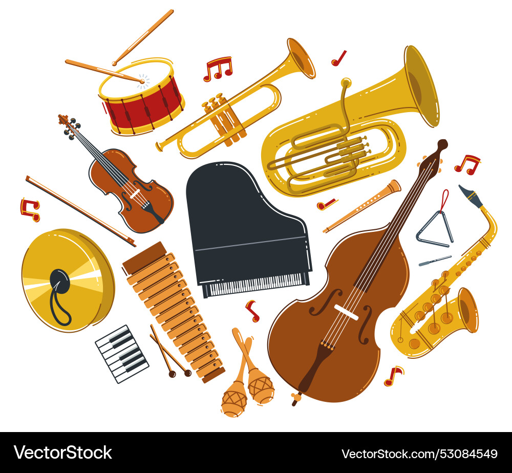 Classical music instruments composition flat Vector Image