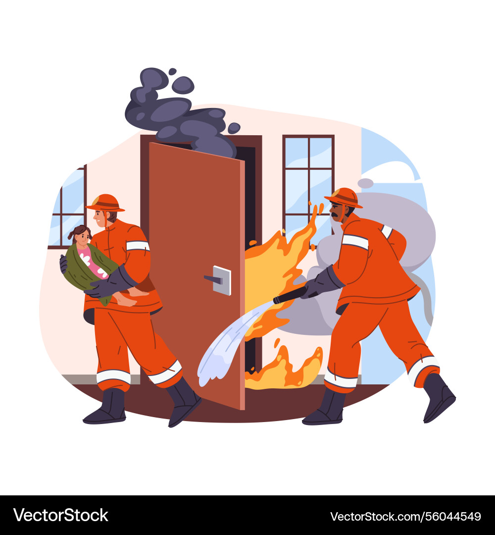 Fireman extinguish fire and child rescue Vector Image