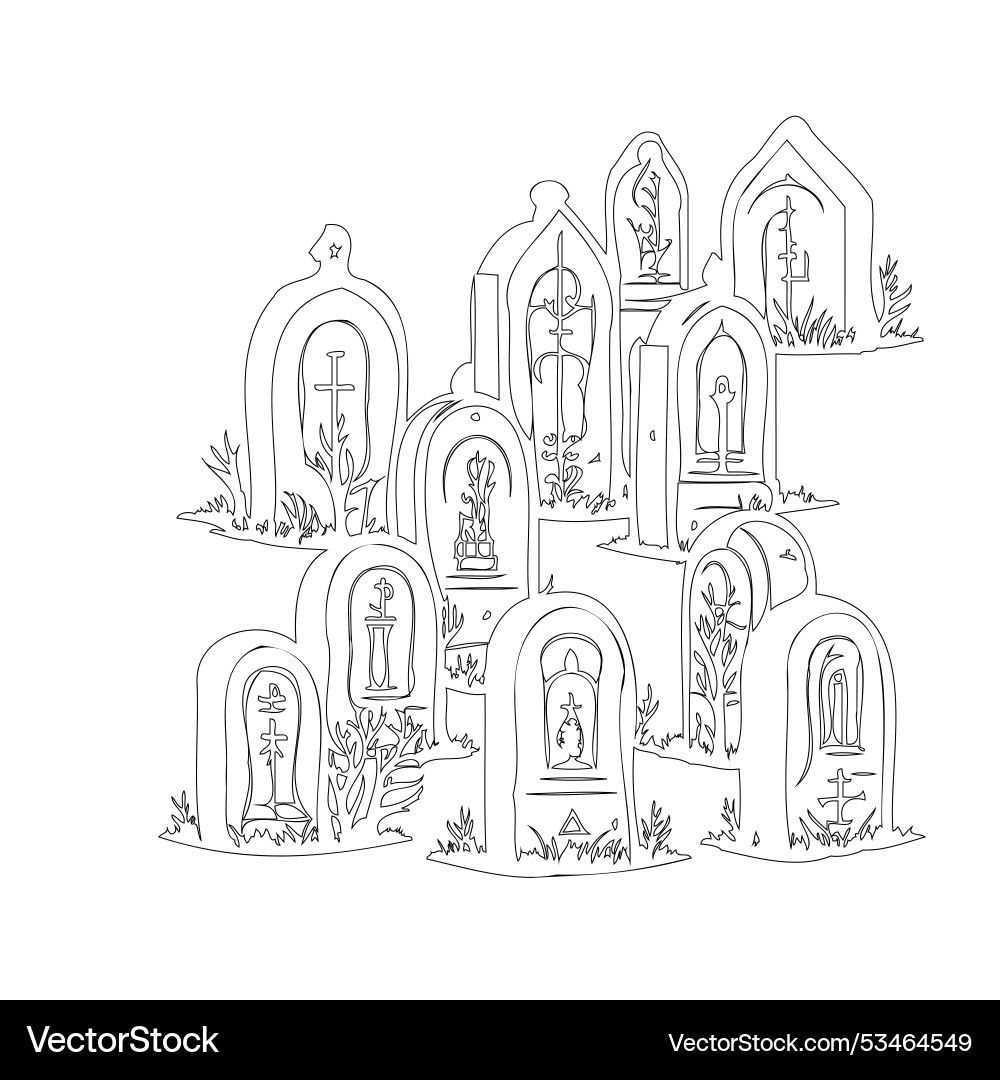 Scary graveyard outline sketch Royalty Free Vector Image