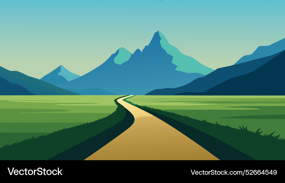 Tranquil dirt road cuts through a verdant field Vector Image